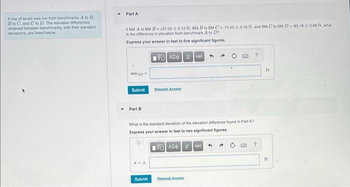 Solved Part A Aline of levels was run from benchmarks Ato B | Chegg.com