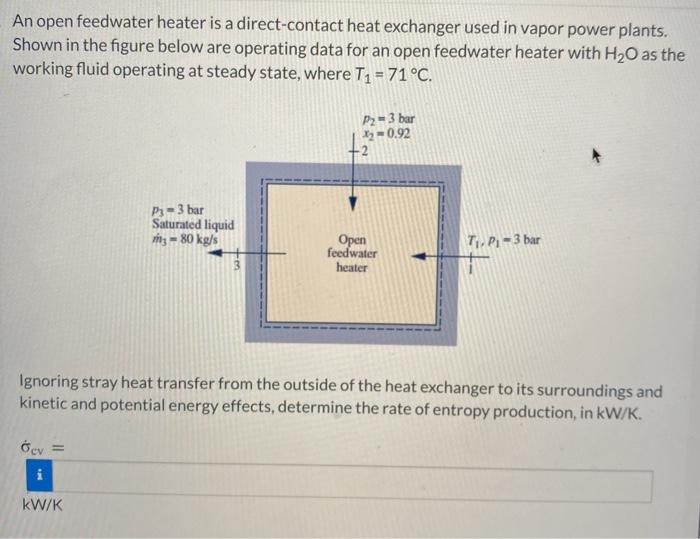 Solved An open feedwater heater is a direct-contact heat | Chegg.com