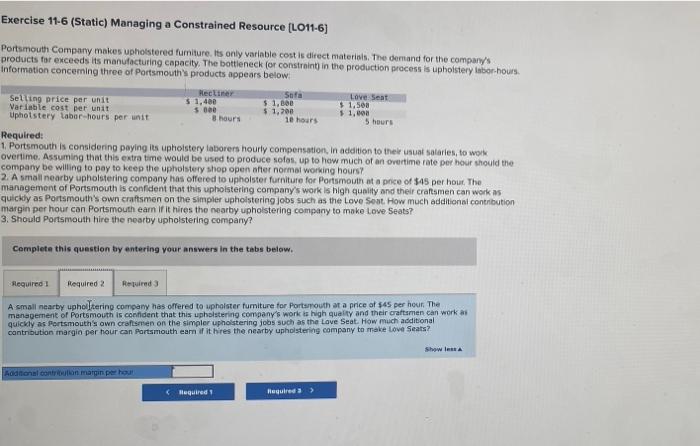 Solved Exercise 11-6 (Static) Managing a Constrained | Chegg.com
