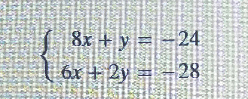 Solved 8x+y=-246x+2y=-28 ﻿Solve the system of linear | Chegg.com