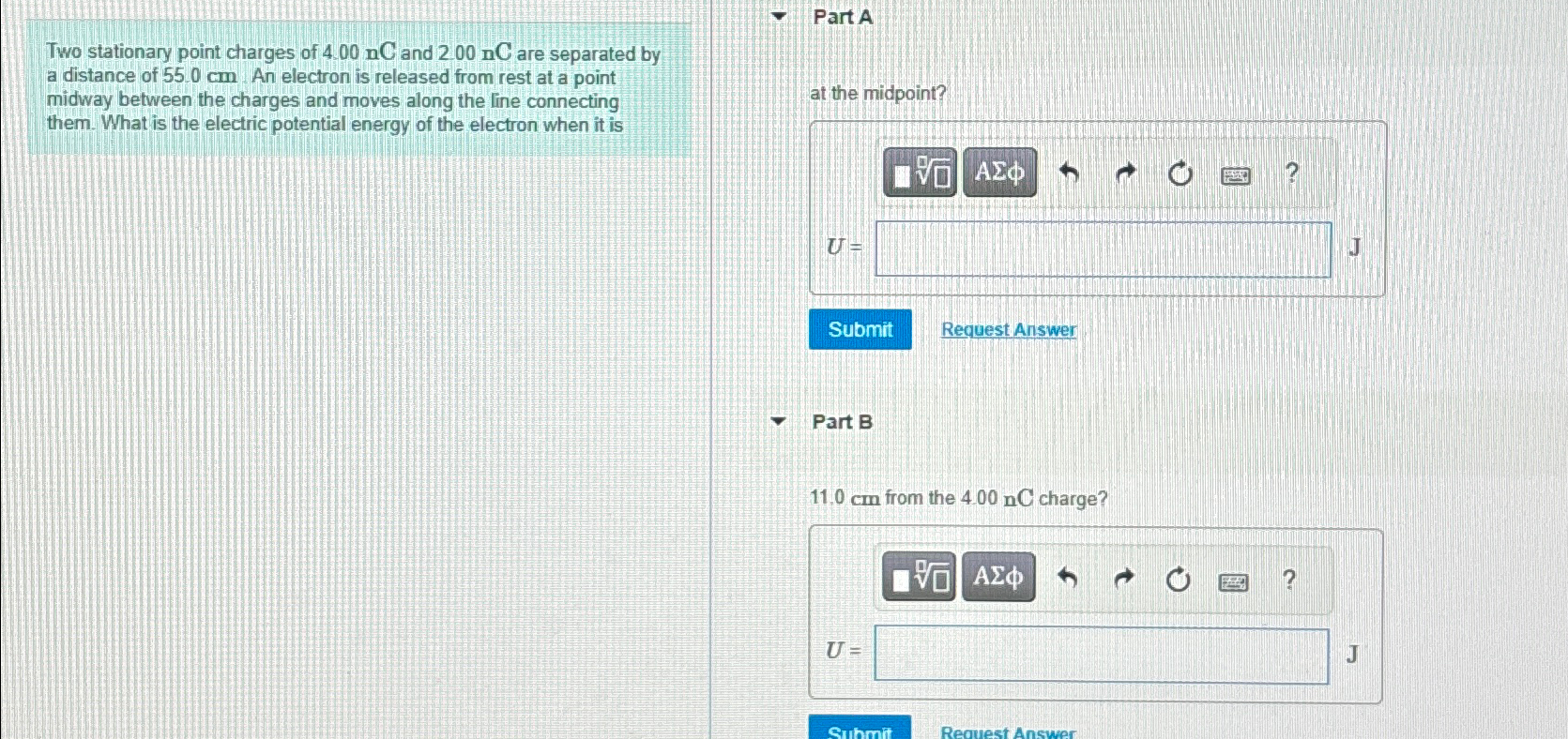 Solved Two stationary point charges of 4.00nC ﻿and 2.00nC | Chegg.com