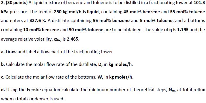 Solved A liquid mixture of benzene and toluene is to be | Chegg.com