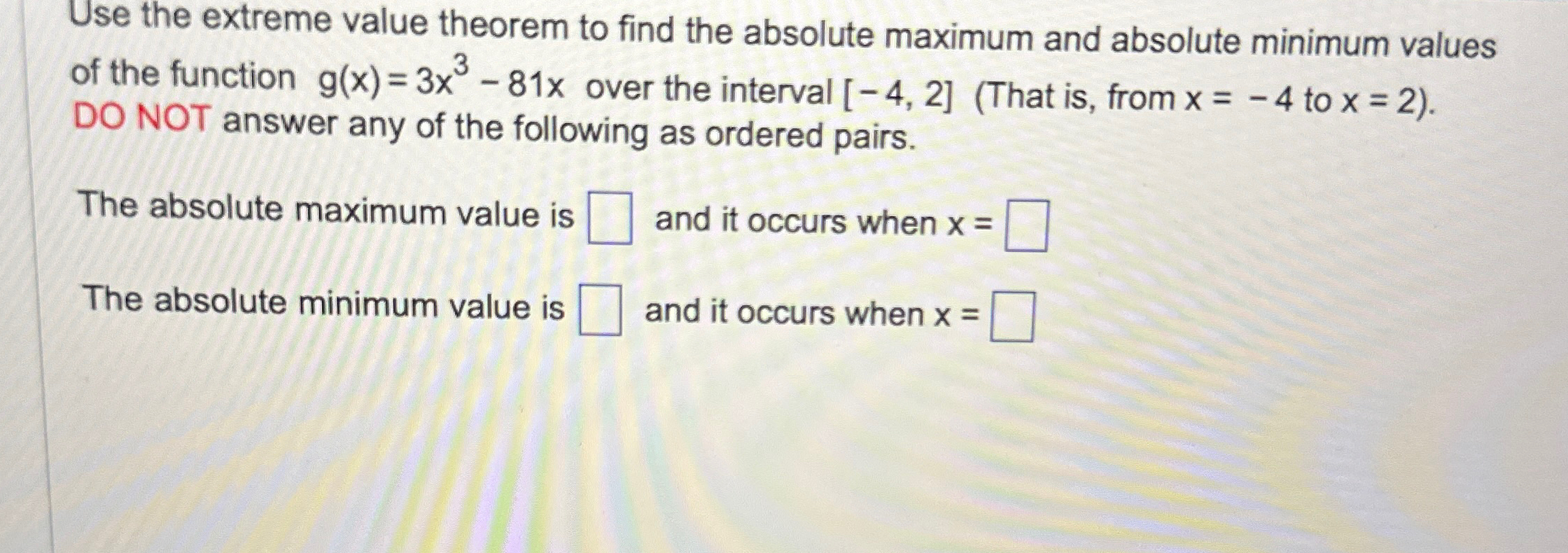 Solved Use the extreme value theorem to find the absolute | Chegg.com