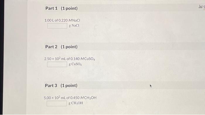 Solved 2.50×102 mL of 0.140MCuSO4 gCuSO4 Part 3 (1 point) | Chegg.com