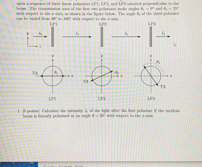 Solved upon a sequence of throe linear polarizers LP1, LP2, | Chegg.com