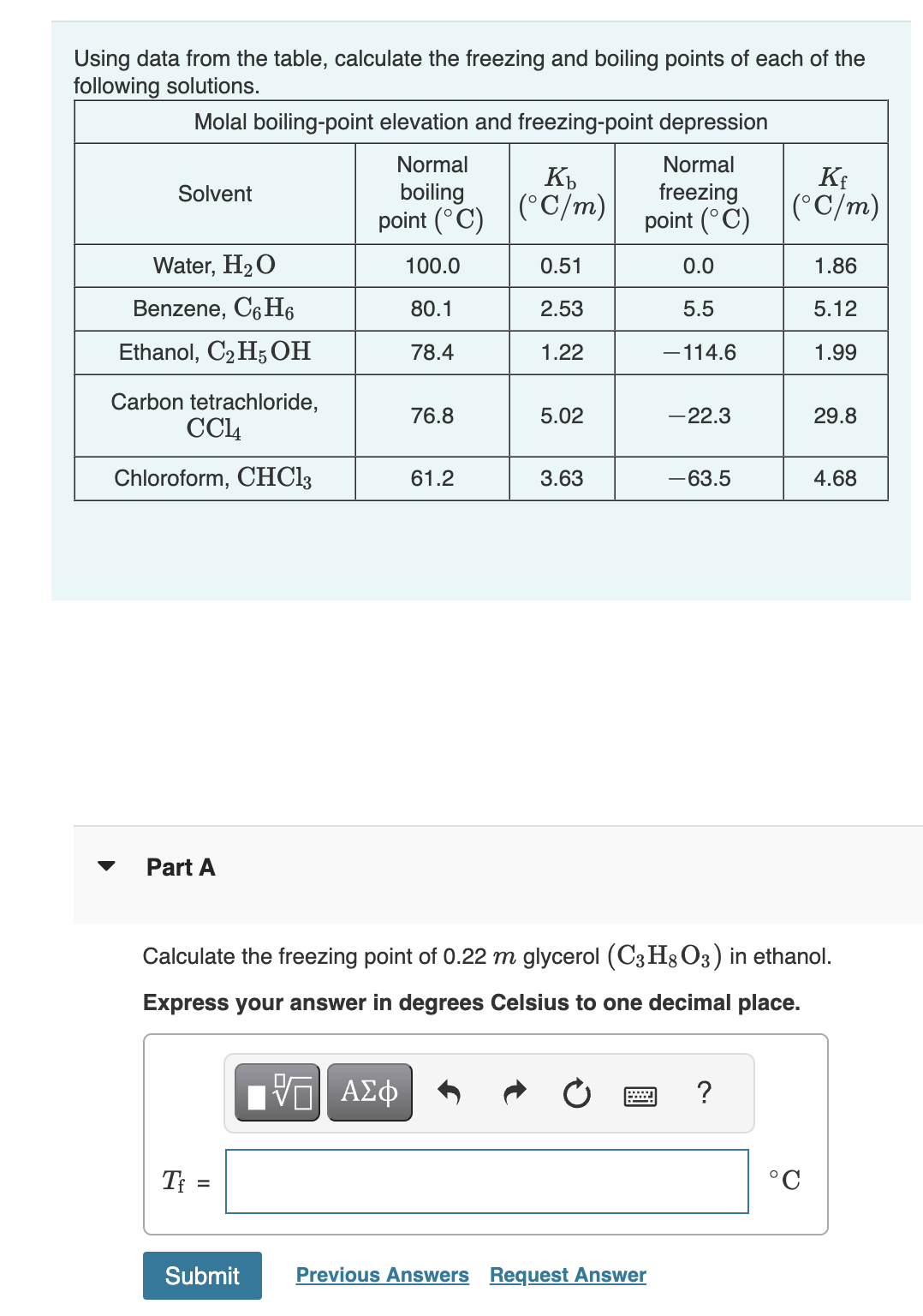 Solved Using data from the table, calculate the freezing and | Chegg.com