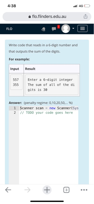Solved 4:38 l 4G a flo.flinders.edu.au FLO III Write code | Chegg.com
