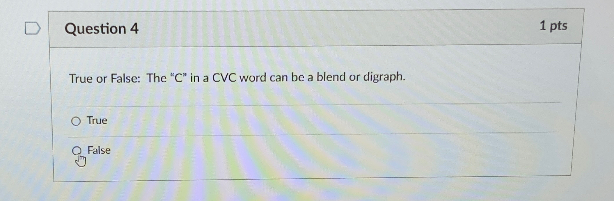 Solved Question 41 ﻿ptsTrue or False: The " C " ﻿in a CVC | Chegg.com