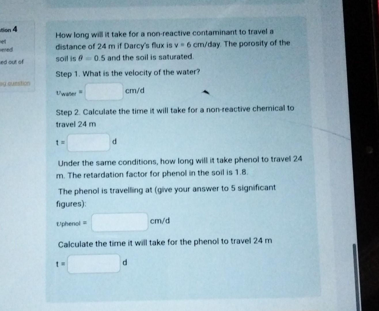 Solved How long will it take for a non-reactive contaminant | Chegg.com