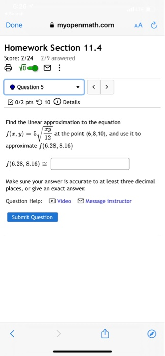 Solved Done myopenmath.com AAC Homework Section 11.4 Score: | Chegg.com