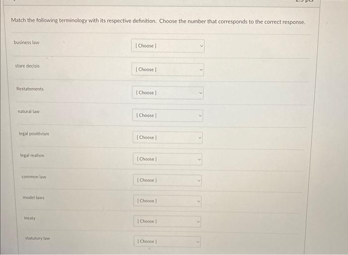 Match the following terminology with its respective | Chegg.com