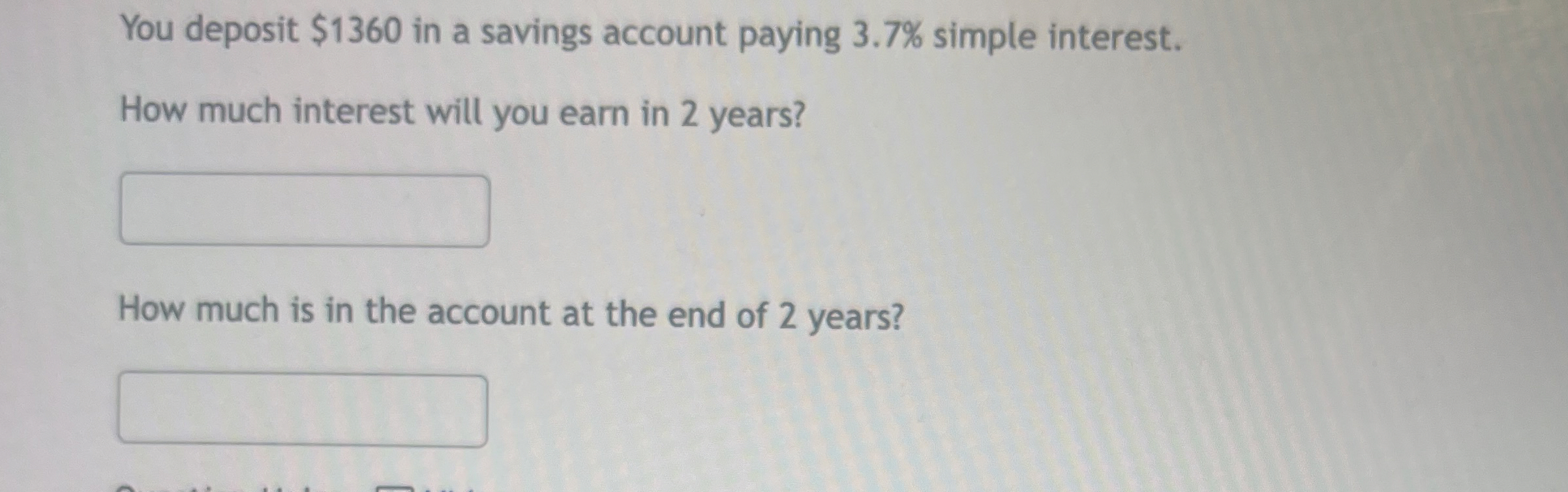 Solved You deposit $1360 ﻿in a savings account paying 3.7% | Chegg.com