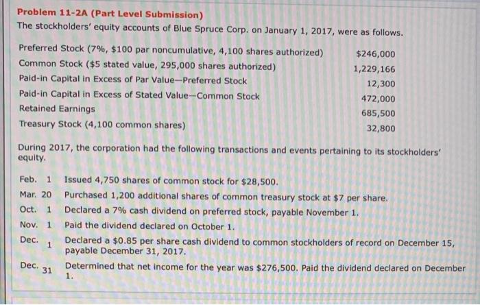 Solved Problem 11-2A (Part Level Submission) The | Chegg.com