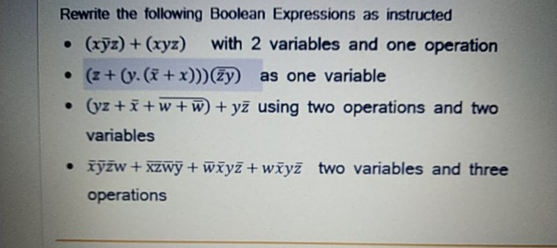Solved Rewrite the following Boolean Expressions as | Chegg.com