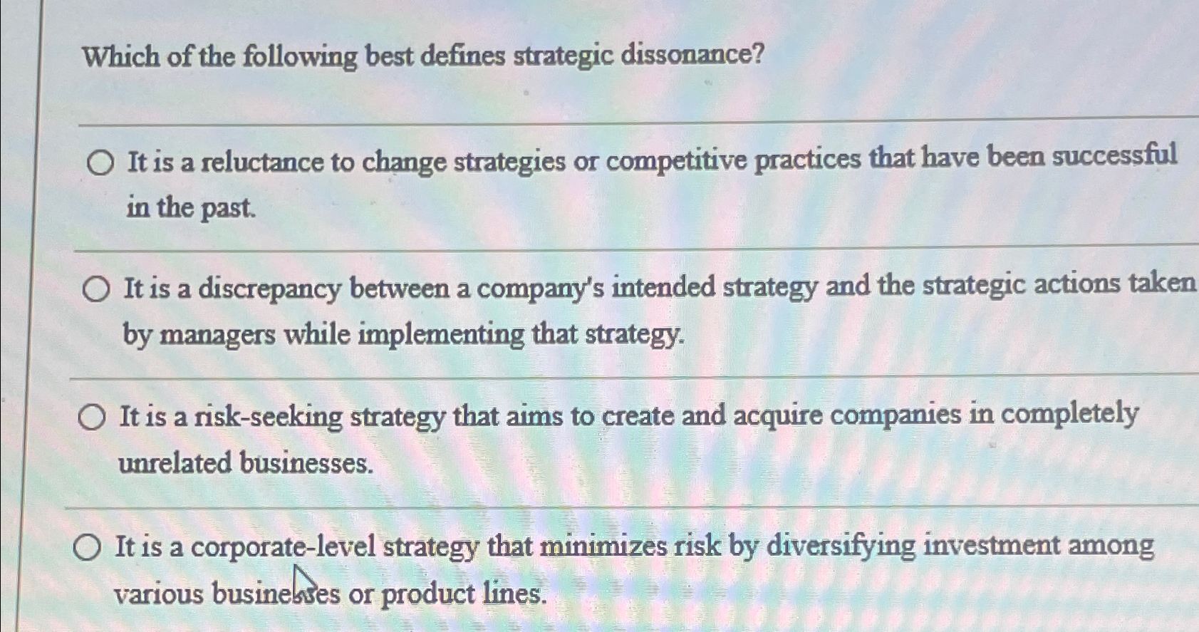 Solved Which of the following best defines strategic | Chegg.com