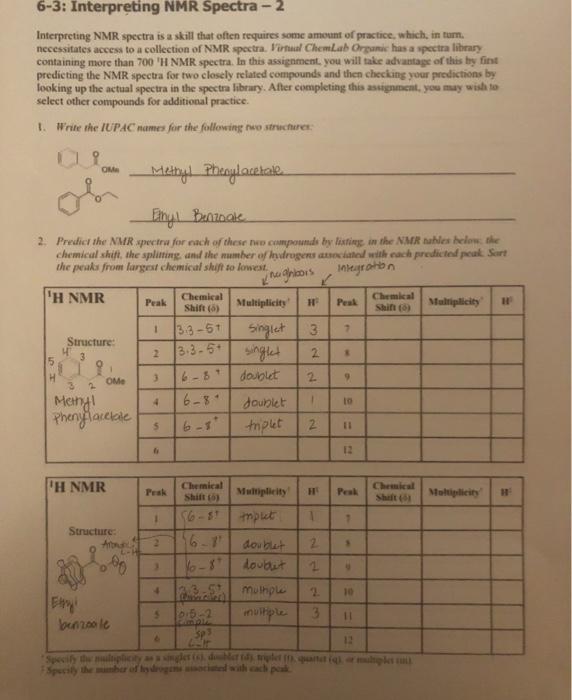 Solved 6-3: Interpreting NMR Spectra - 2 Interpreting NMR | Chegg.com