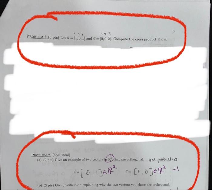 Solved PROBLEM 1. (5pts) Let u=[1,0,1] and v=[0,0,2]. | Chegg.com