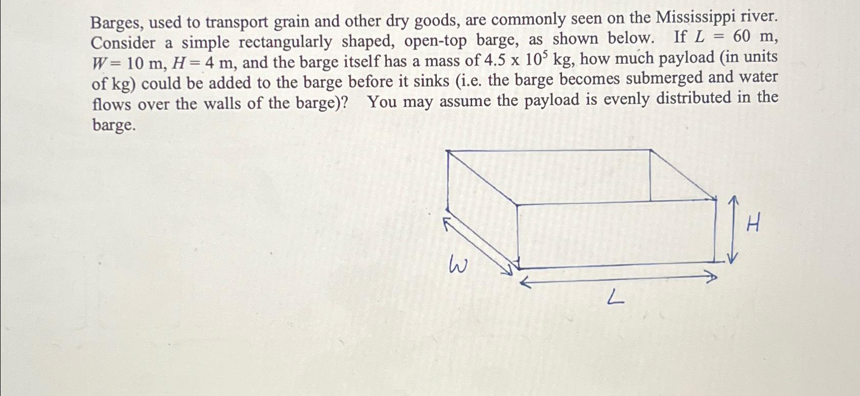 Solved Barges, used to transport grain and other dry goods, | Chegg.com