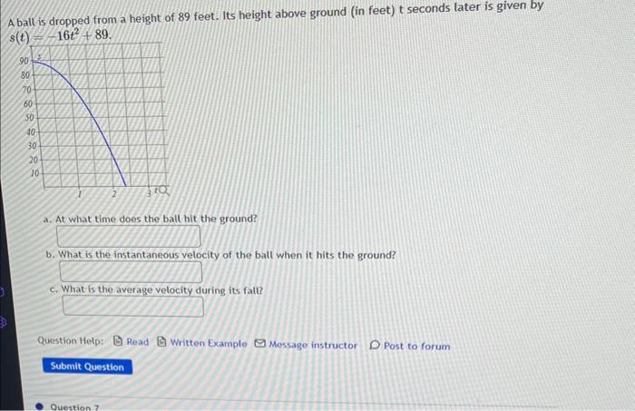 Solved A ball is dropped from a height of 89 feet. Its | Chegg.com