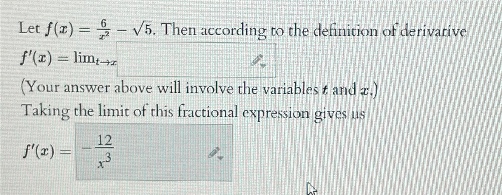 Solved Let f(x)=6x2-52. ﻿Then according to the definition of | Chegg.com