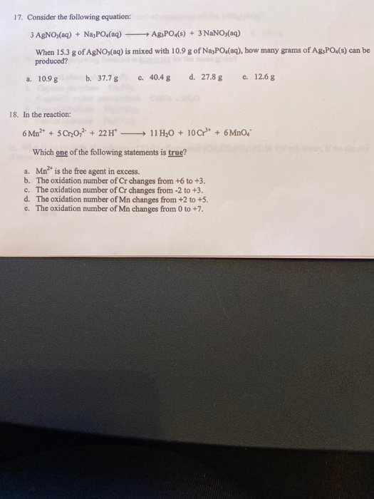 Solved 17. Consider the following equation: 3 AgNO3(aq) + | Chegg.com