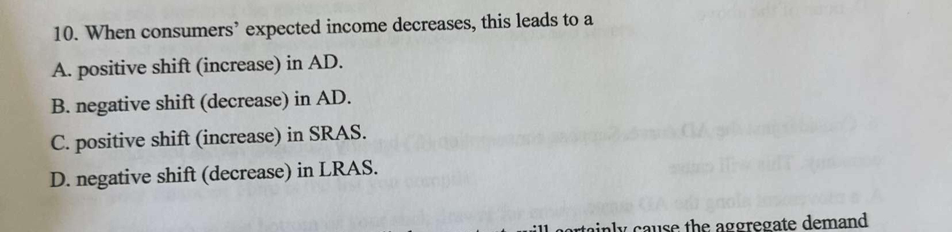 Solved When consumers' expected income decreases, this leads | Chegg.com