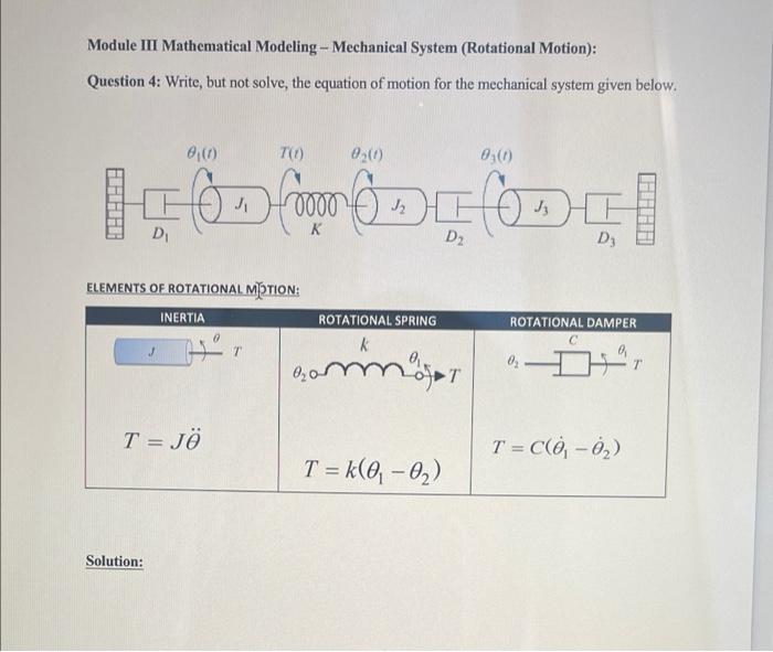 Solved Module III Mathematical Modeling - Mechanical System | Chegg.com