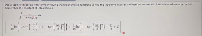 Solved Use a table of integrals with forms involving the | Chegg.com