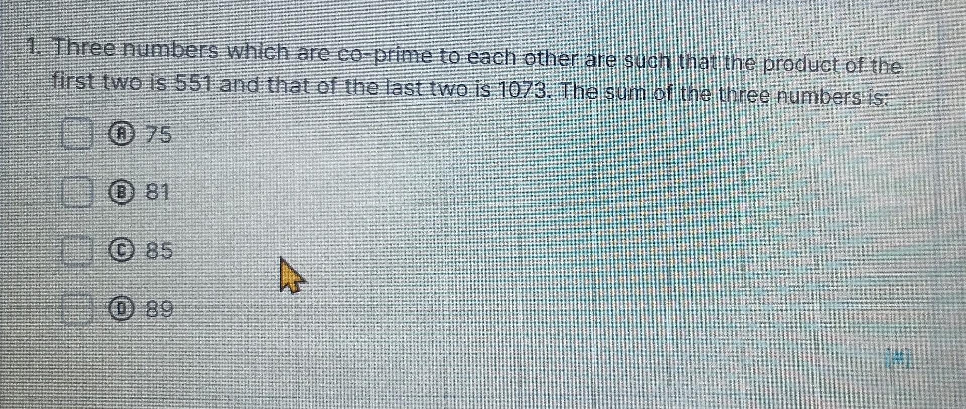 1. Three numbers which are co-prime to each other are | Chegg.com