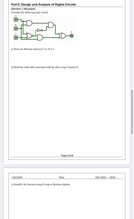 Part II: Design and Analysis of Digital Circuits | Chegg.com