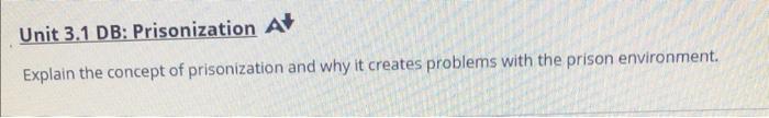 Solved Unit 3.1 DB: Prisonization A Explain the concept of | Chegg.com