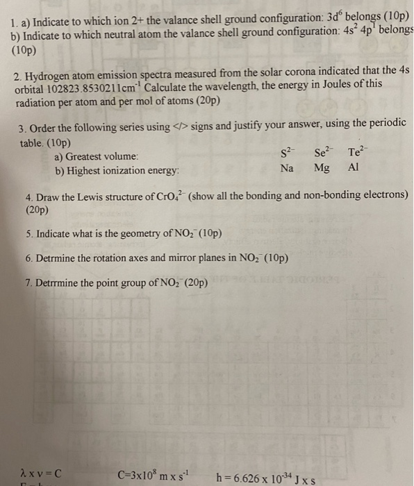 Solved 1. a) Indicate to which ion 2+ the valance shell | Chegg.com