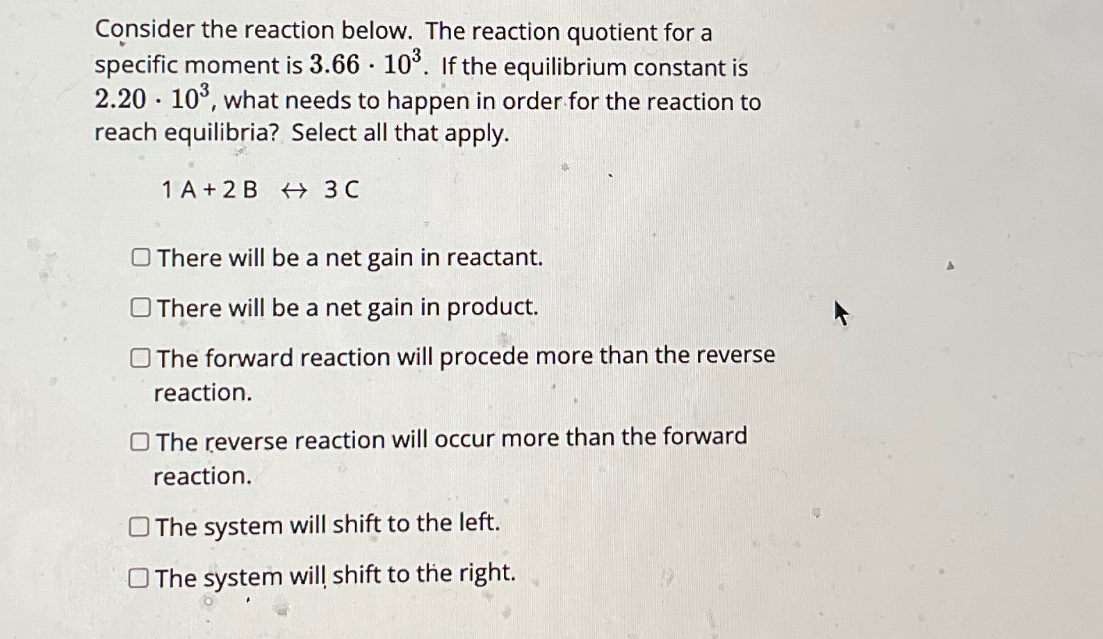Consider the reaction below. The reaction quotient | Chegg.com