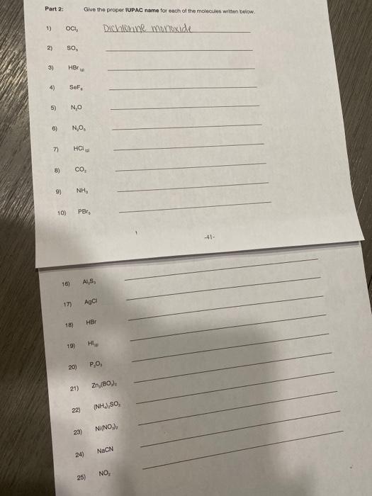 Solved Part 2: Give the proper IUPAC name for each of the | Chegg.com