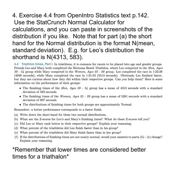 Solved 4. Exercise 4.4 from OpenIntro Statistics text p. | Chegg.com