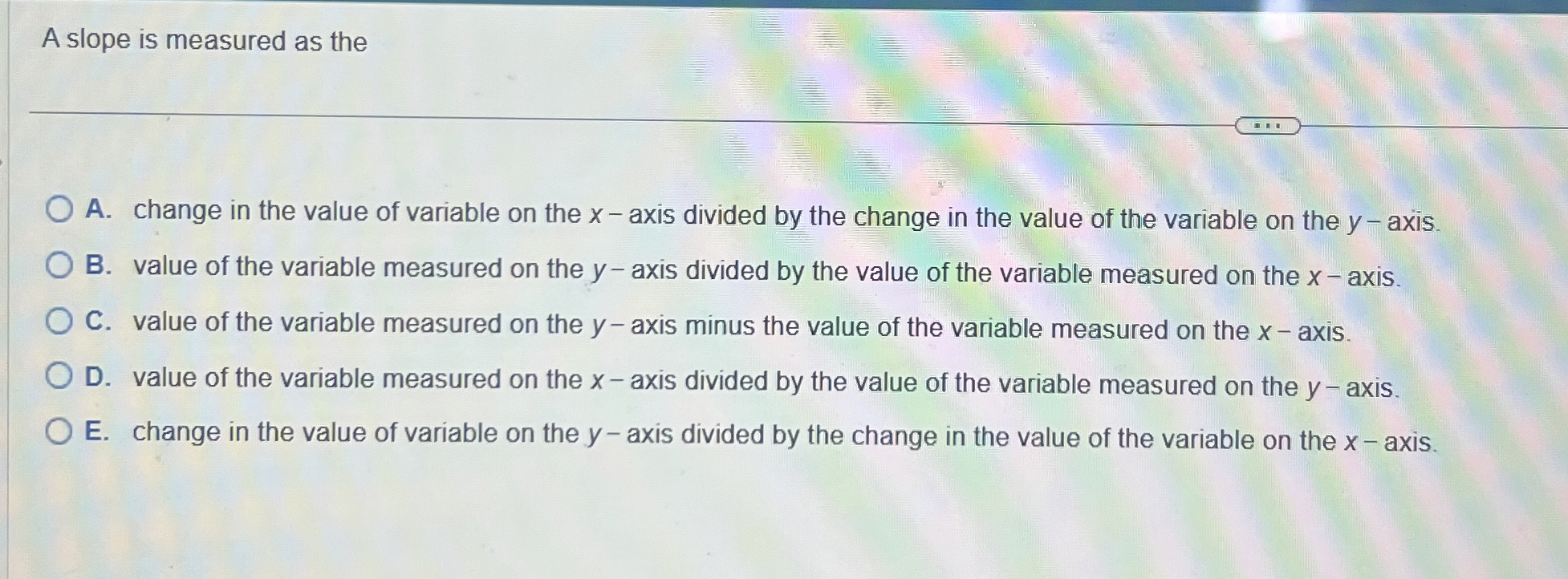Solved A slope is measured as theA. ﻿change in the value of | Chegg.com