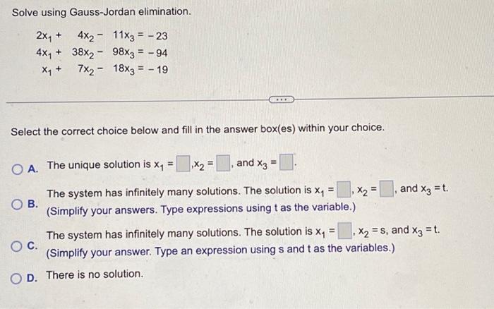 Solved Solve using Gauss-Jordan elimination. | Chegg.com