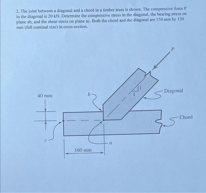 Solved 2. The joint between a diagonal and a chord in a | Chegg.com