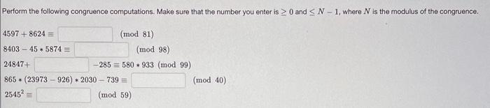 Solved Perform the following congruence computations. Make | Chegg.com