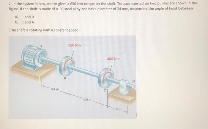 Solved 2. In the system below, motor gives a 650Nm torque on | Chegg.com