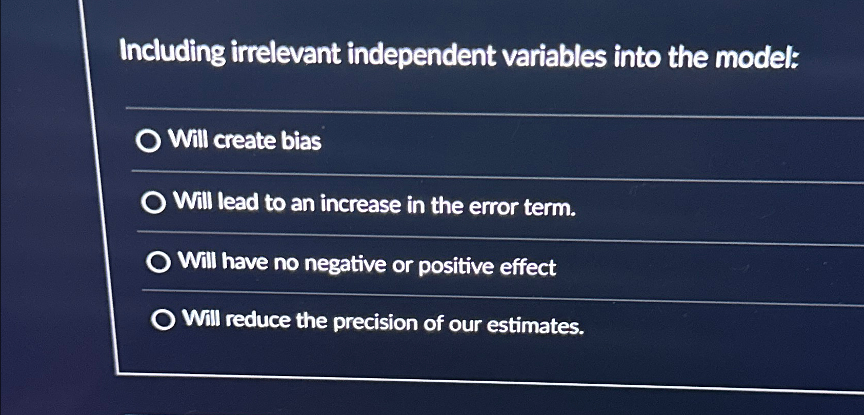 Solved Including irrelevant independent variables into the | Chegg.com