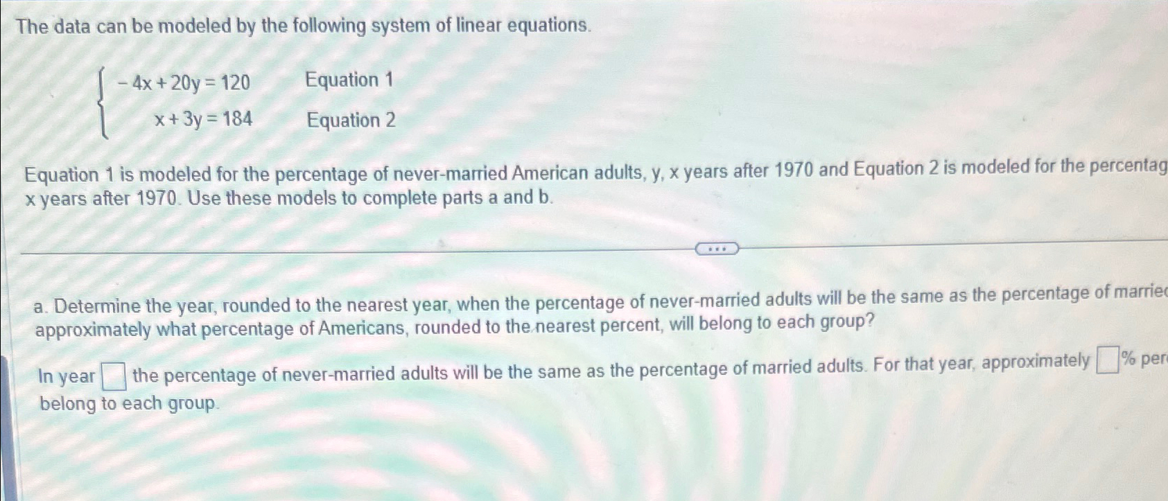Solved The data can be modeled by the following system of | Chegg.com
