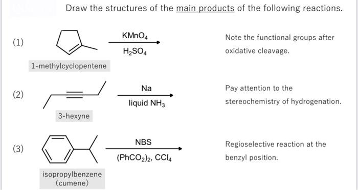 Solved Draw the structures of the main products of the | Chegg.com