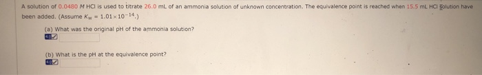 Solved A solution of 0.0480 M HCl is used to titrate 26.0 mL | Chegg.com