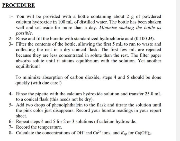 Experiment 5: DETERMINATION OF THE SOLUBILITY PRODUCT | Chegg.com