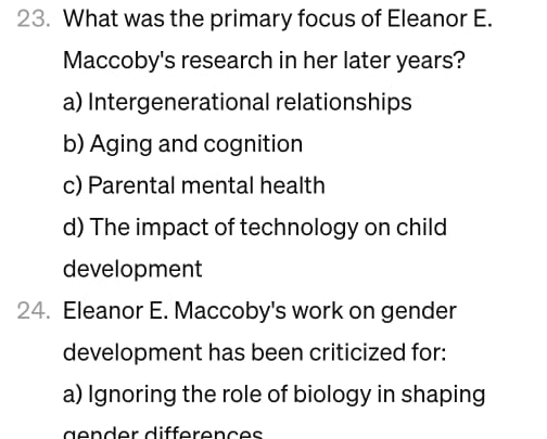 Solved What was the primary focus of Eleanor E.Maccoby's | Chegg.com