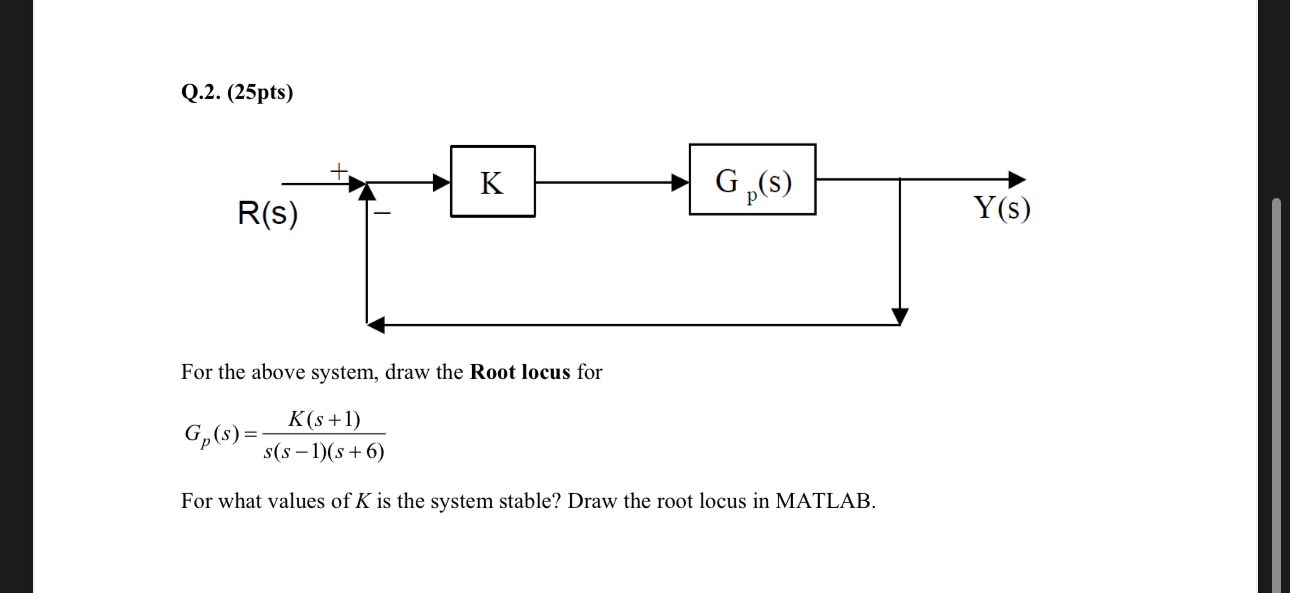 Solved Q.2. (25pts)For the above system, araw the ко0t 1ocus | Chegg.com