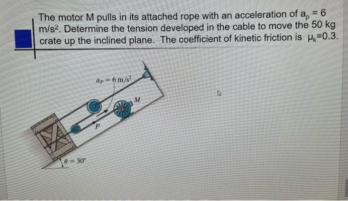Solved The motor M pulls in its attached rope with an | Chegg.com