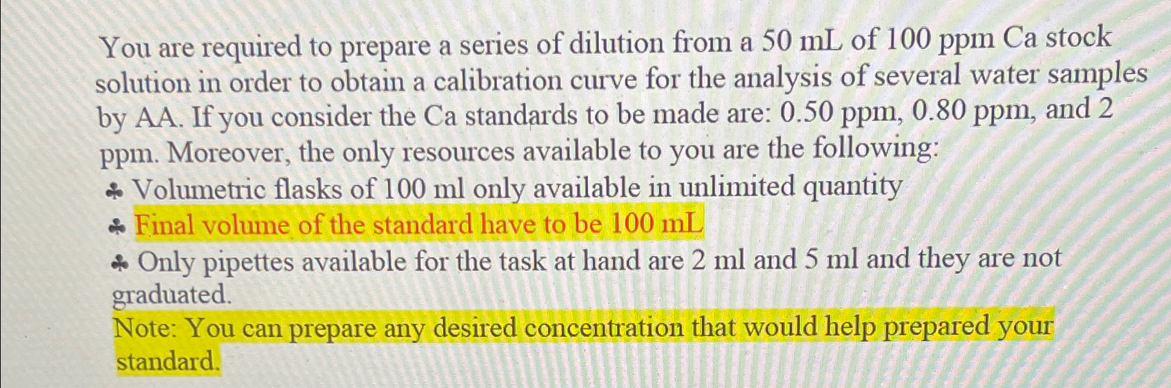 Solved You are required to prepare a series of dilution from | Chegg.com