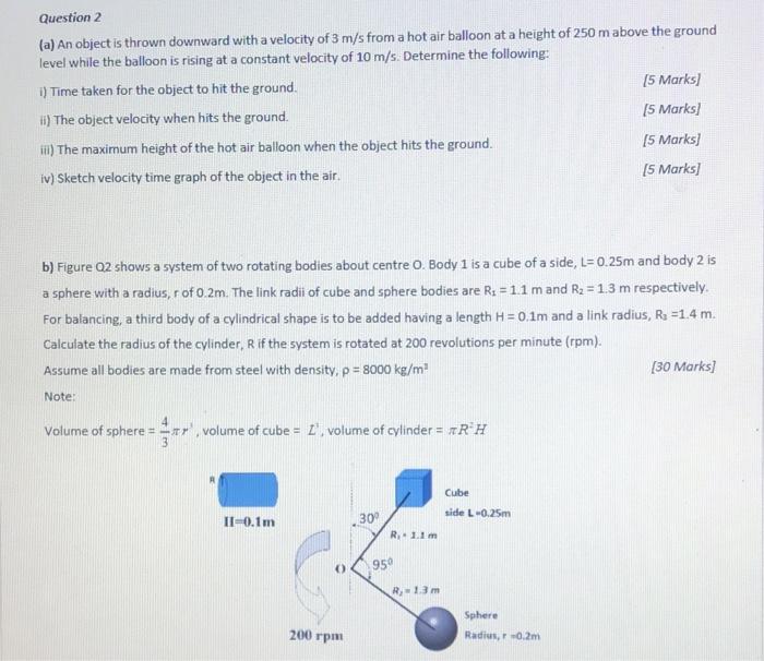 Solved Question 2 (a) An object is thrown downward with a | Chegg.com